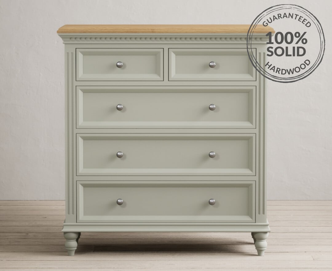 Francis Oak and Soft Green Painted 2 Over 3 Chest of Drawers Oak Furniture Superstore
