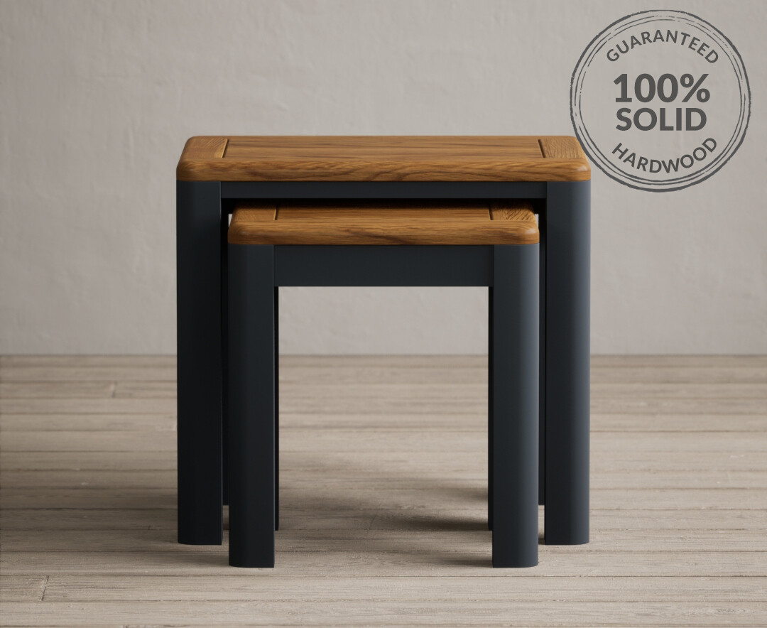 Pembridge Oak and Dark Blue Painted Nest Of Tables Oak Furniture Superstore
