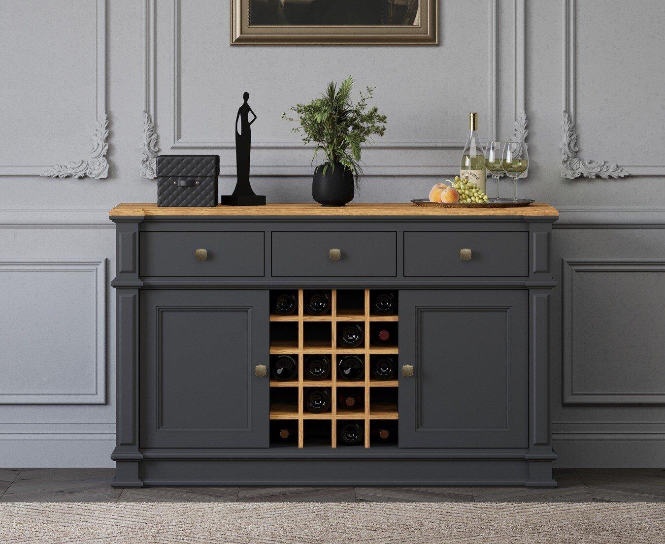 Dark grey sideboard with oak top store